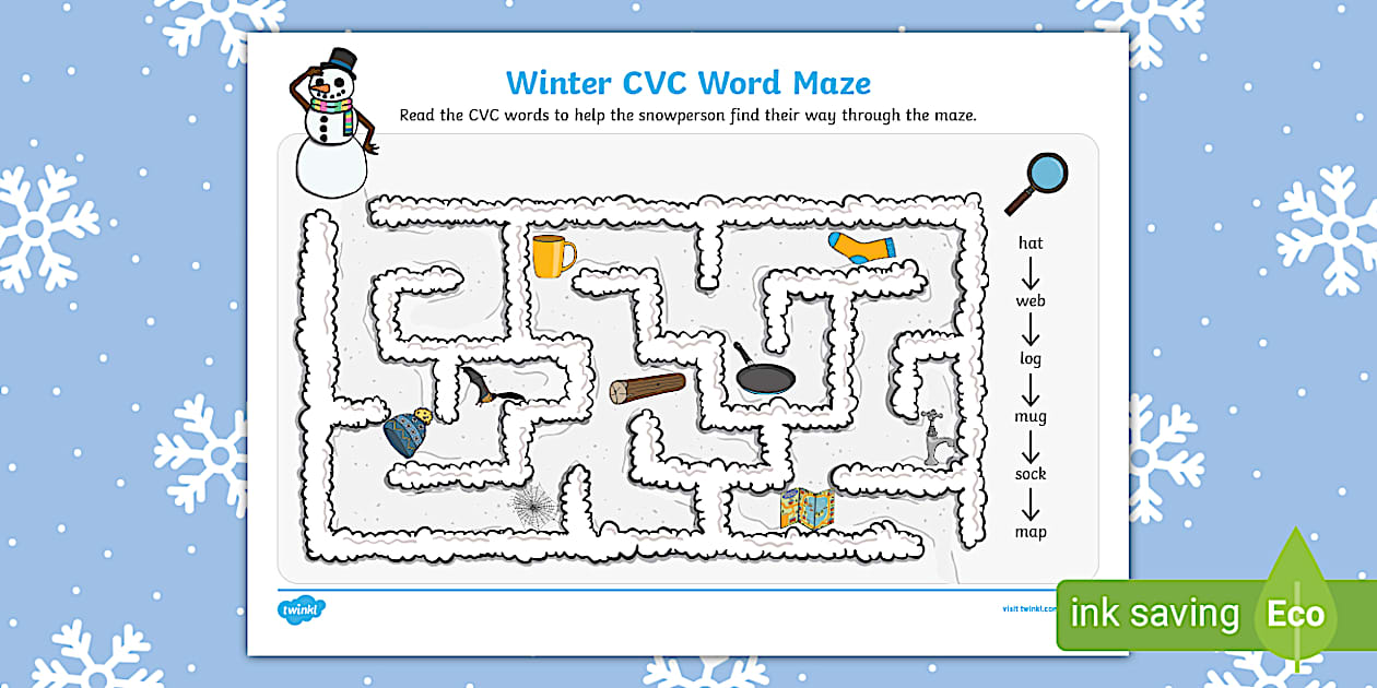 Winter CVC Word Maze | Twinkl (teacher made) - Twinkl