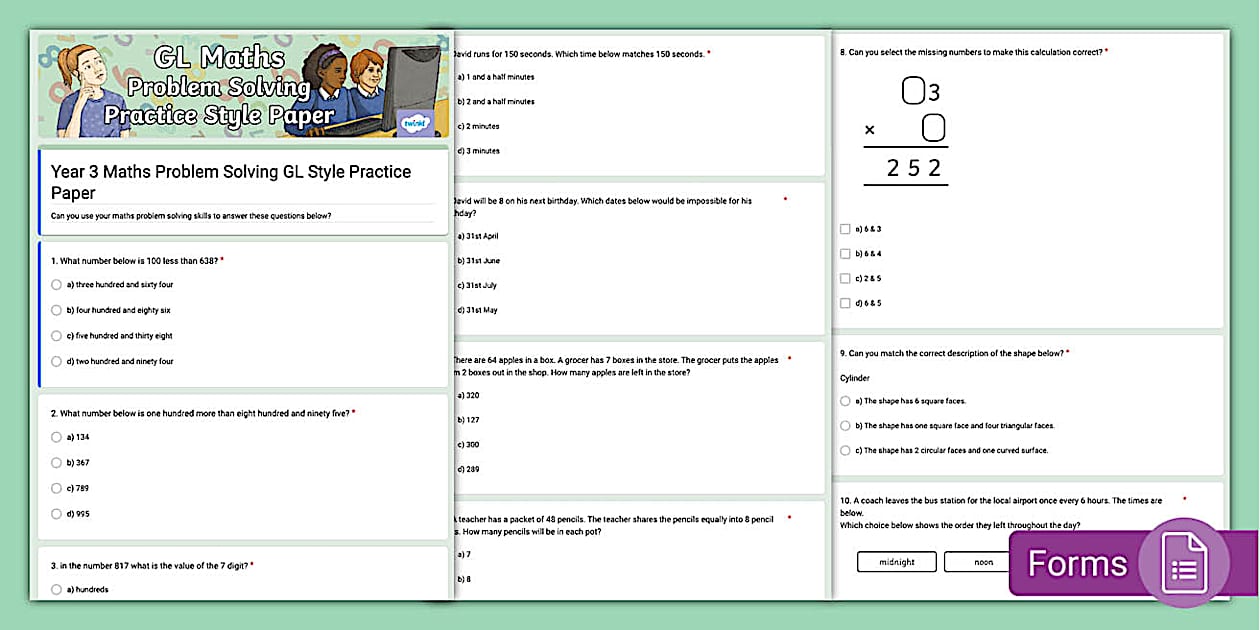 Year 3 Maths Problem Solving GL Style Practice Paper
