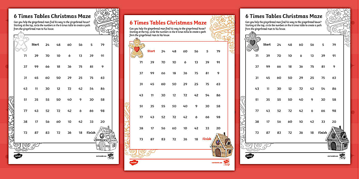 👉 6 Times Table Christmas Maze - Twinkl Christmas Maths