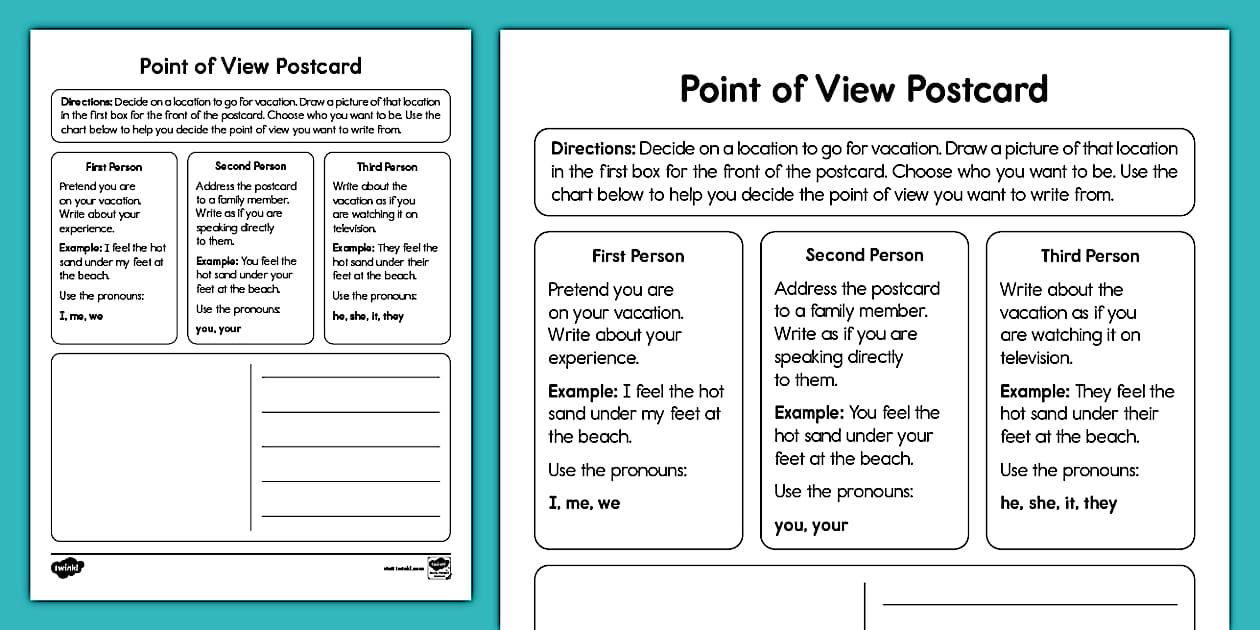 Second Grade Point of View Postcard Worksheet (teacher made)