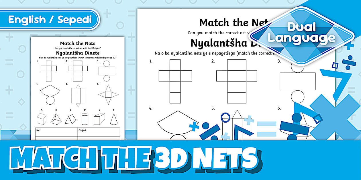 Grade 7 Maths Match the 3D Object Nets Sepedi/English