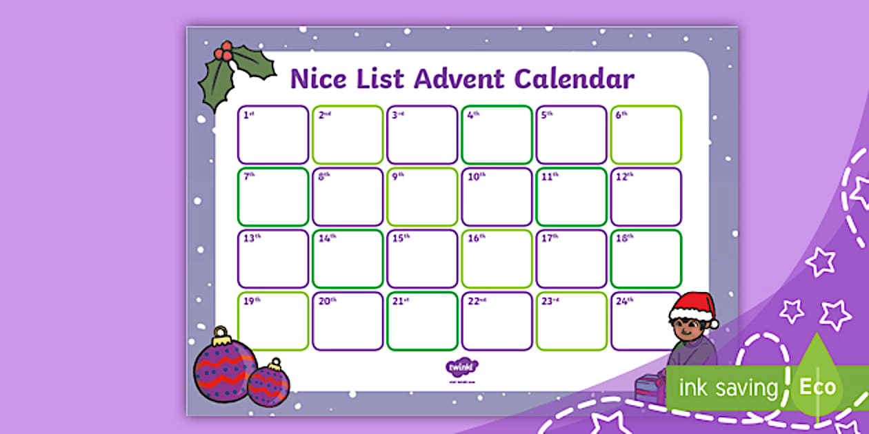 Editable Nice List Advent Calendar (teacher made) - Twinkl