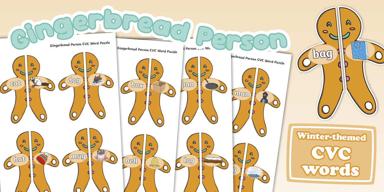 Gingerbread Person CVC Word Matching Activity | Twinkl