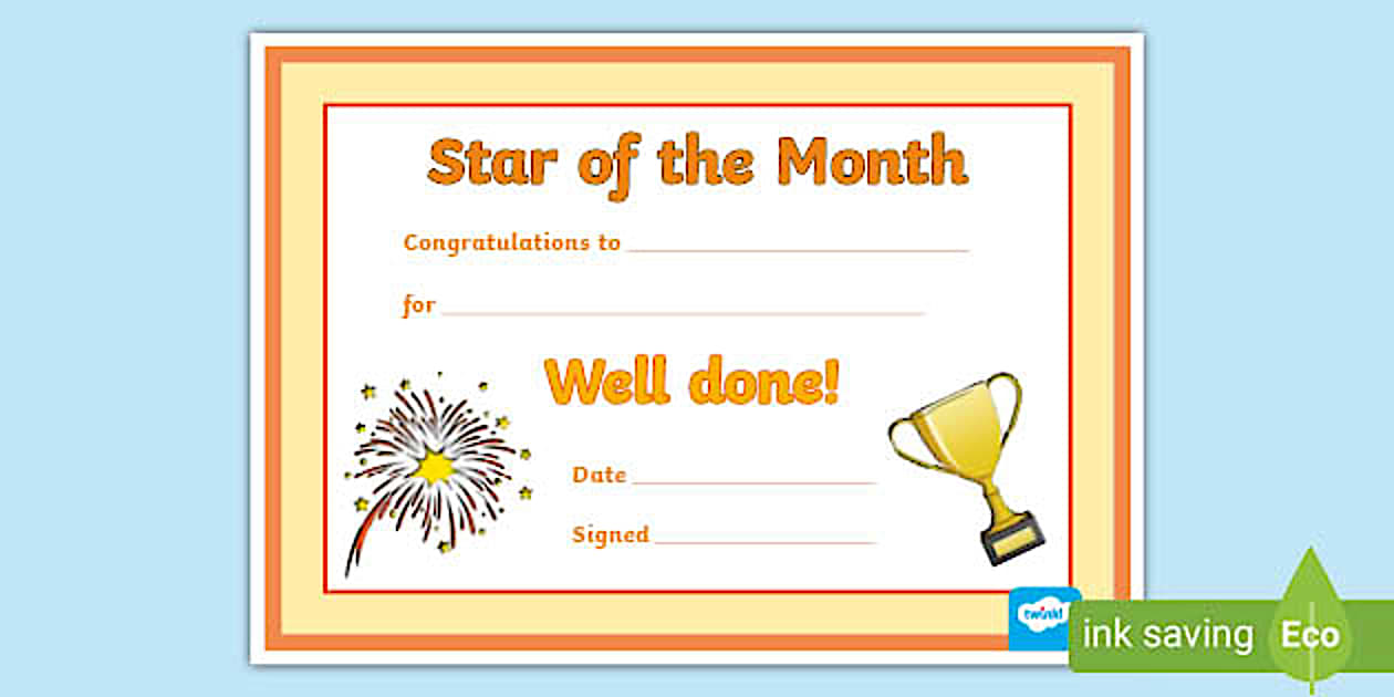 Editable KS2 Star of the Month Certificate (teacher made)
