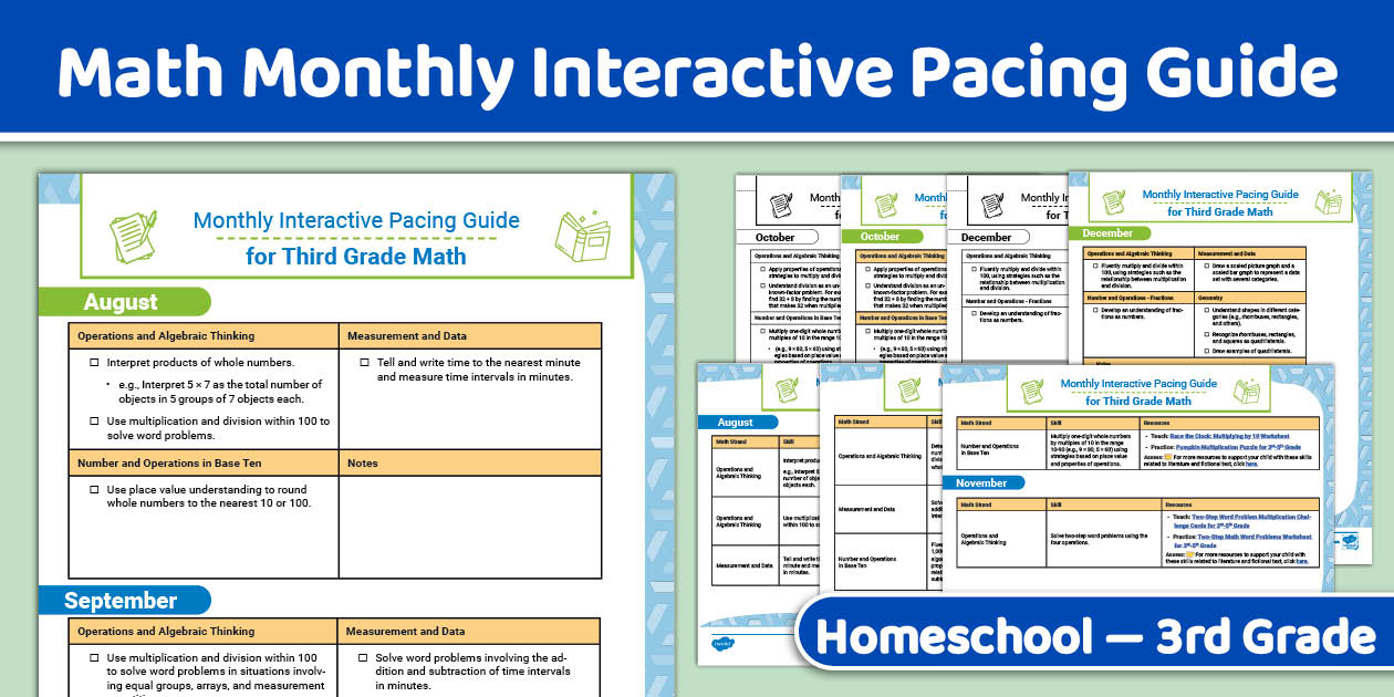 Monthly Interactive Pacing Guide for Homeschool | 3rd Gr. Math