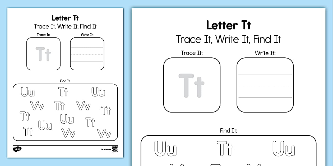 Letter Tt Trace It, Write It, Find It Worksheet - Twinkl