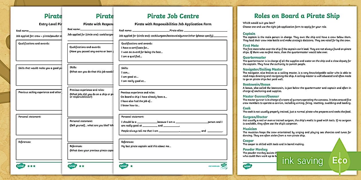 KS2 Pirate Job Application Differentiated Differentiated Worksheets