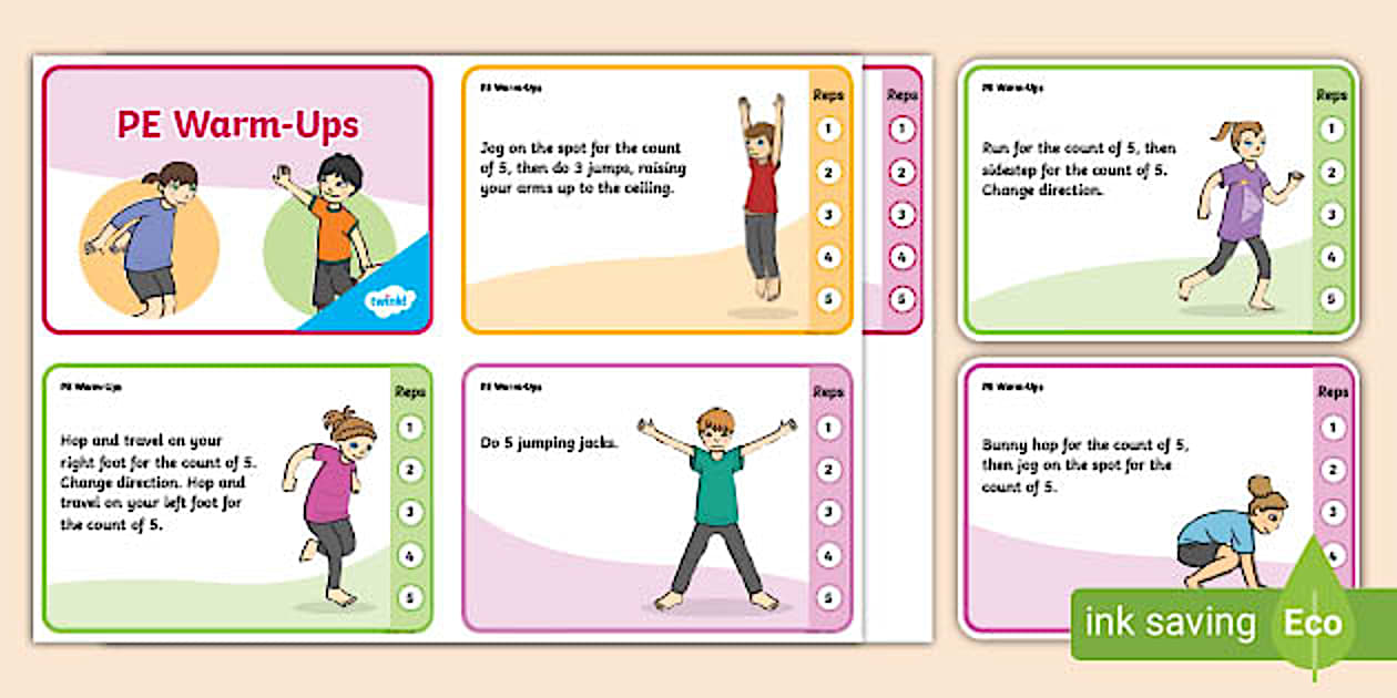 PE Warm-Ups Activity Cards - Primary Resources - Twinkl