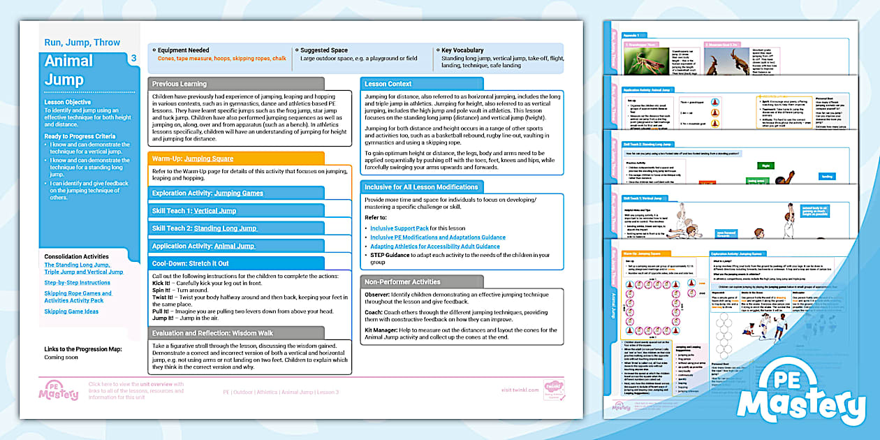 PE Mastery: Year 3 Run, Jump, Throw Lesson 3 - Animal Jump