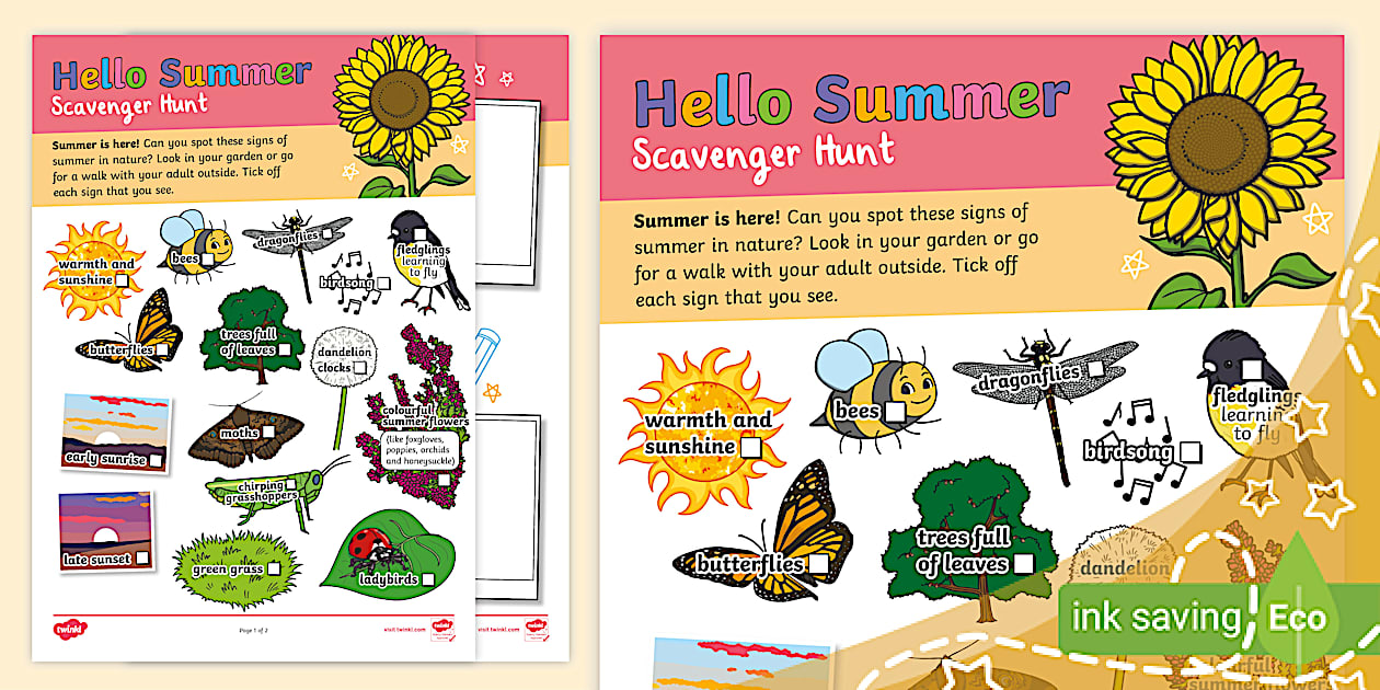Hello Summer Scavenger Hunt (Ages 5 - 7) - Twinkl