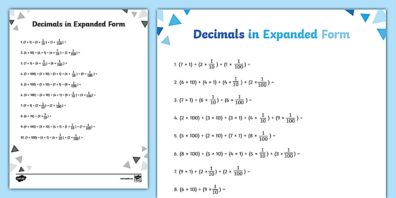 Identifying Decimals in Expanded Form Activity/Worksheet