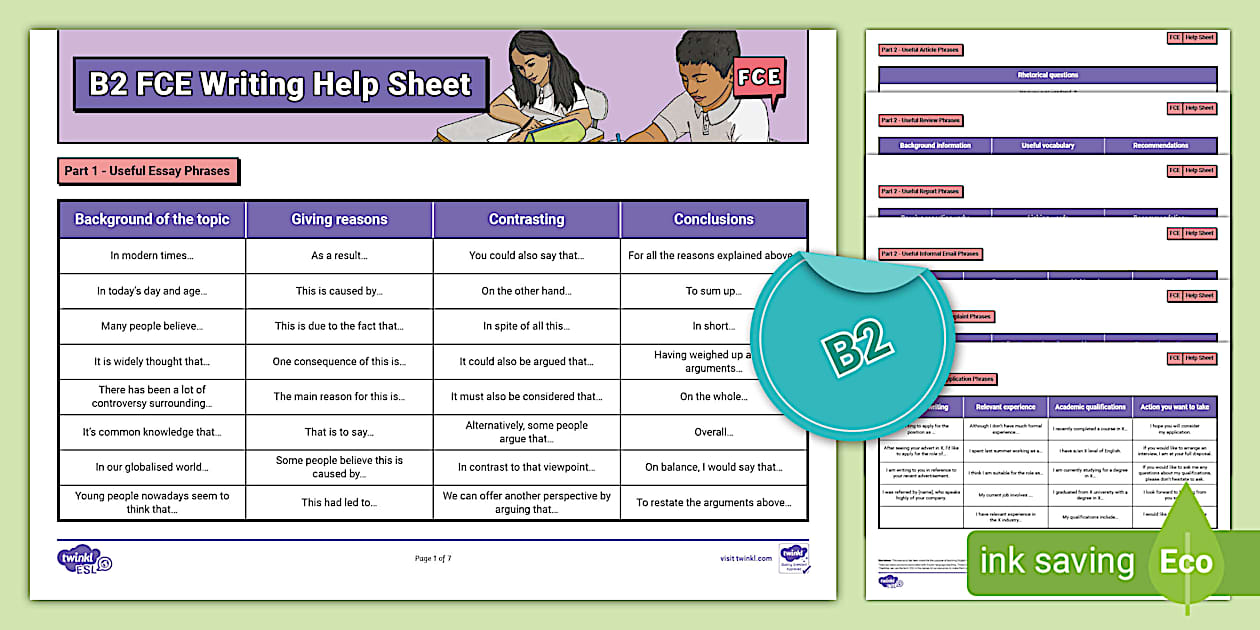 ESL B2 FCE Writing Help Sheet (teacher made) - Twinkl