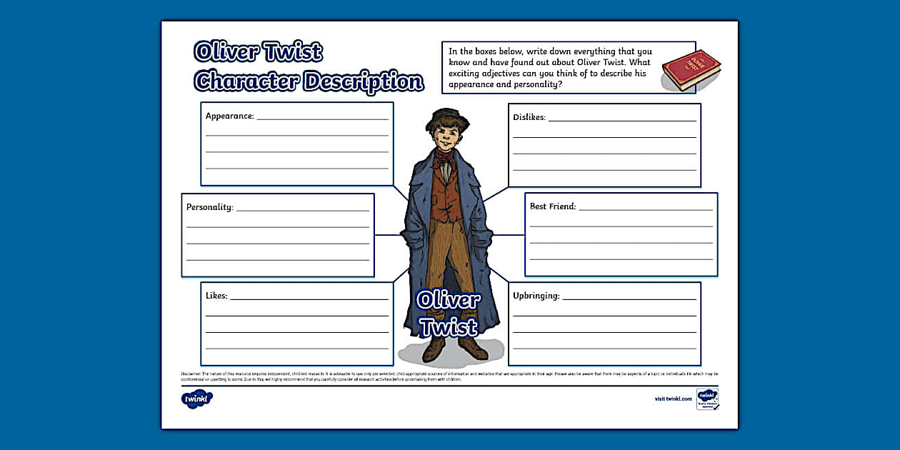 Oliver Twist Character Description Mind Map - Twinkl