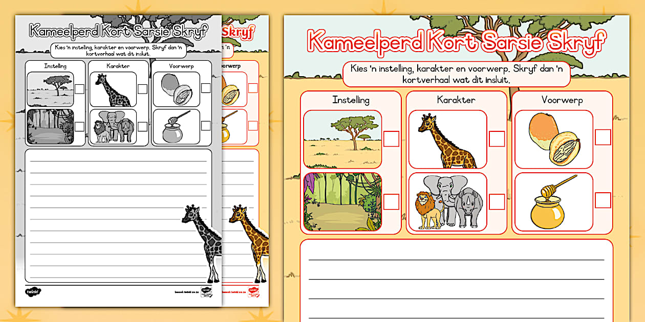 Kameelperd Kort Sarsie Skryf Sjabloon - Twinkl