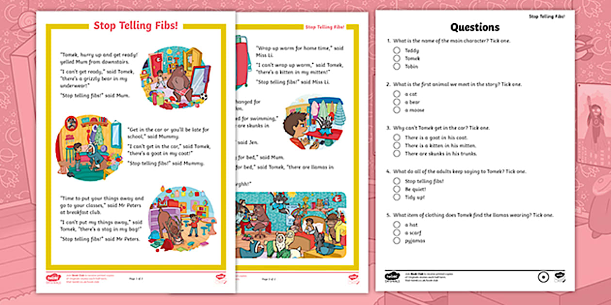 Lower Ability Year 1 Stop Telling Fibs! Differentiated Reading ...