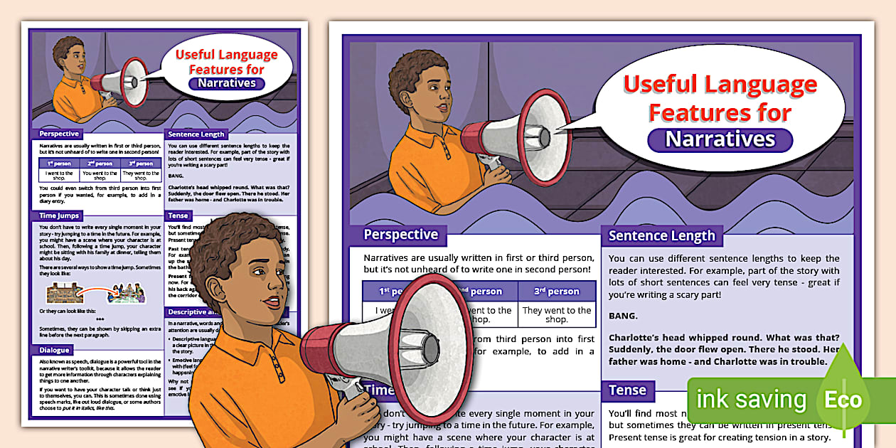 Year 7-8 Narrative Writing Language Features Poster - Twinkl