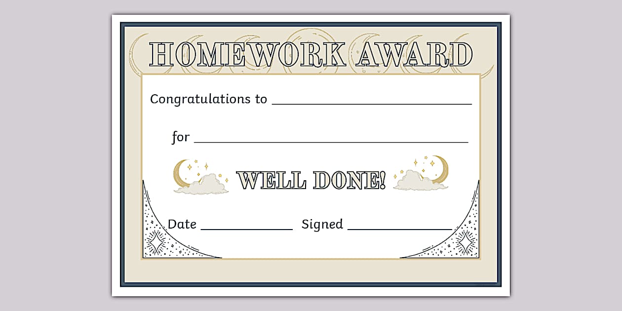 Celestial-Themed Homework Award Certificate (teacher made)