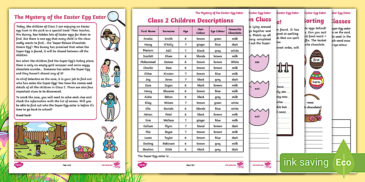 KS1 The Mystery of the Easter Egg Eater SPaG Problem-Solving Game