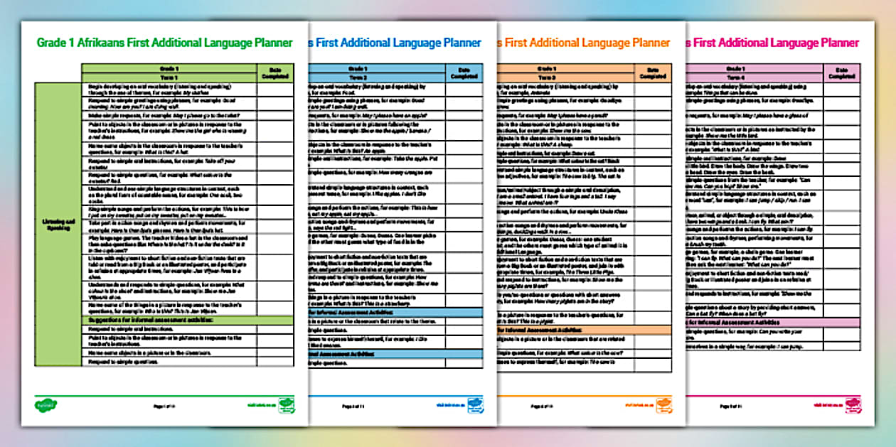 Grade 1 Afrikaans First Additional Language Planner - Twinkl