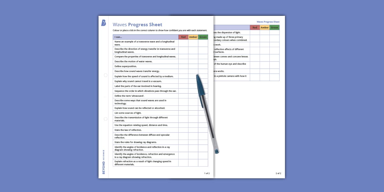 KS3 Waves Progress Sheet (Teacher-Made) - Twinkl