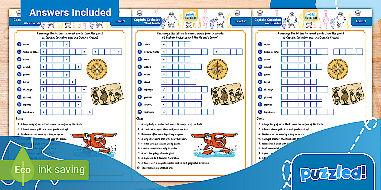 Captain Cockatoo Word Jumble - Twinkl - Kids Puzzles
