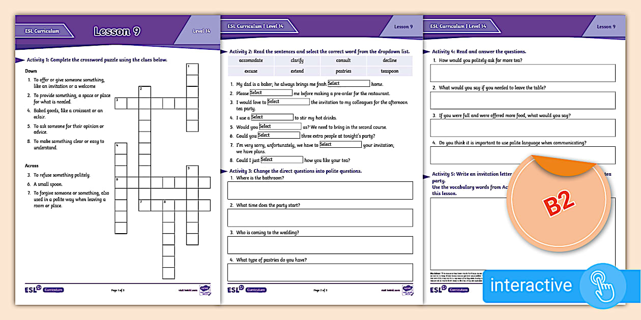 ESL Syllabus Level 14 Lesson 9 Interactive Worksheet