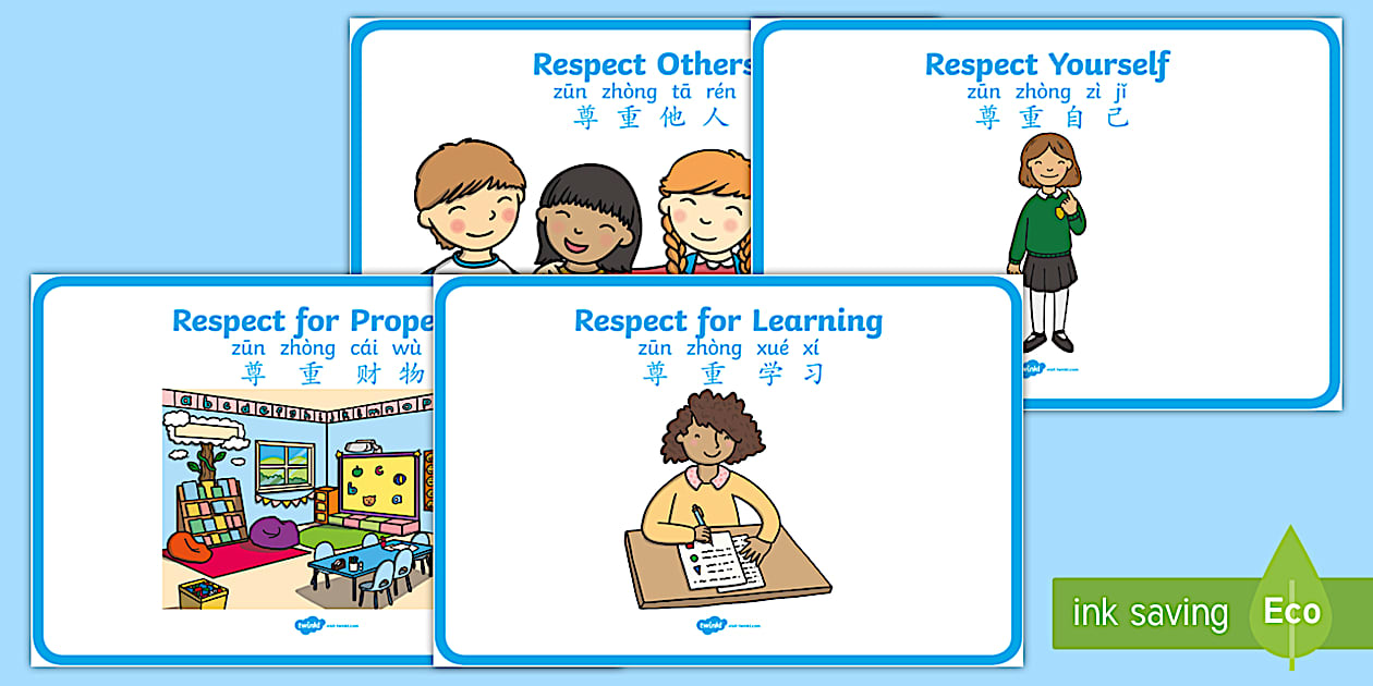 Respectful Behaviour Display Posters English/Mandarin Chinese/Pinyin
