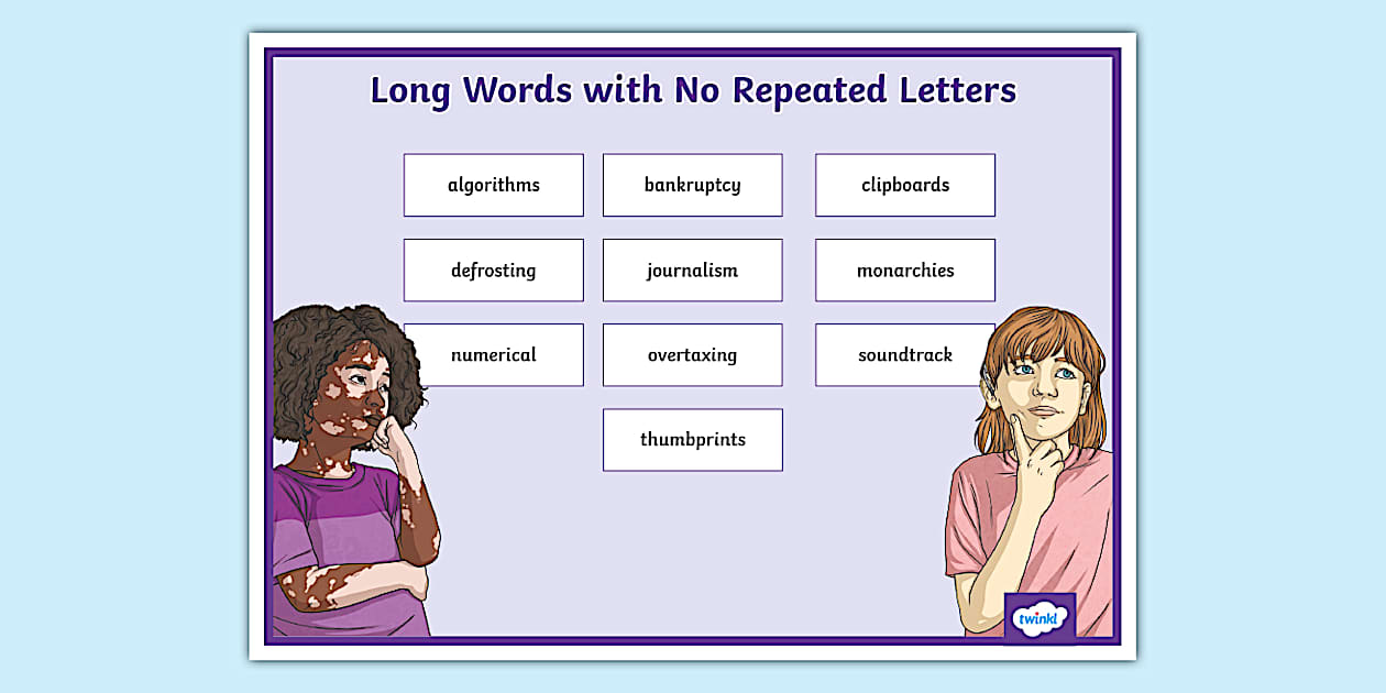 Long Words with No Repeated Letters Display Poster - Twinkl