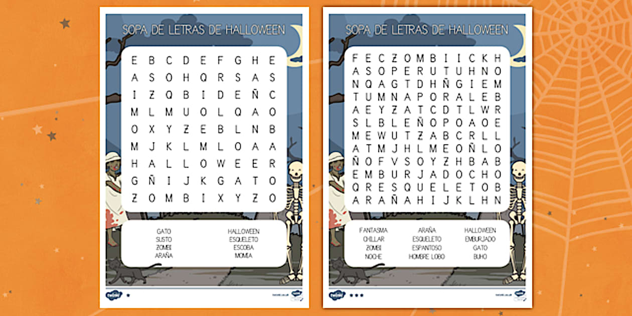 Halloween Differentiated Word Search Spanish (teacher made)