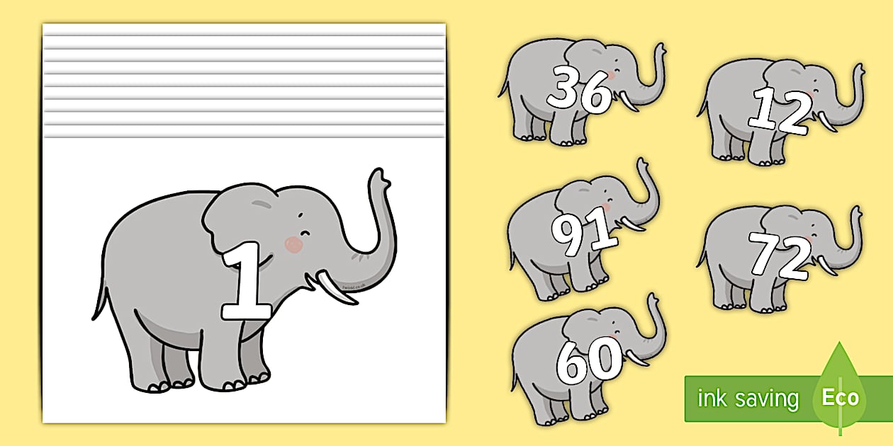 Elephant Number Line Cut-Outs (Teacher-Made) - Twinkl