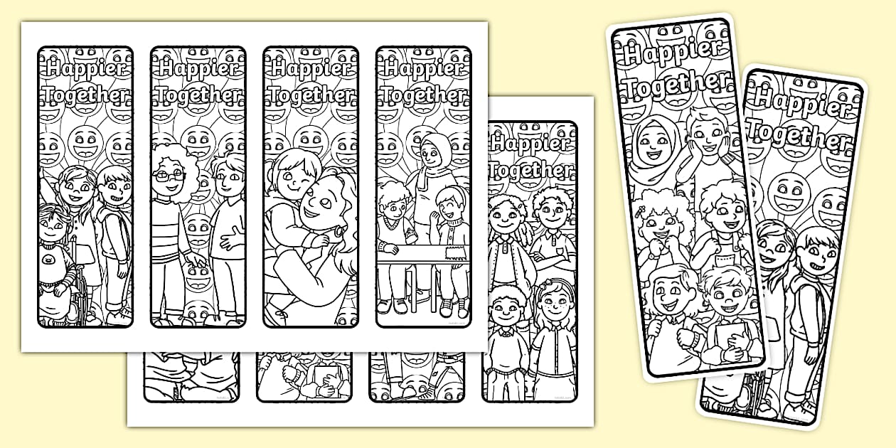 International Day of Happiness Colouring Bookmarks - Twinkl