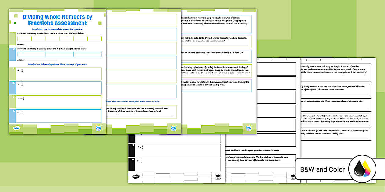 Dividing Whole Numbers by Fractions Worksheet | 6th Grade