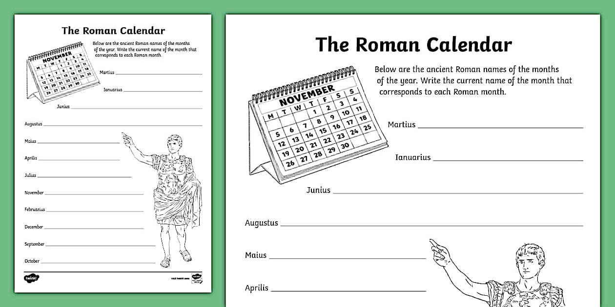 Roman Calendar Months Worksheet (teacher made) - Twinkl