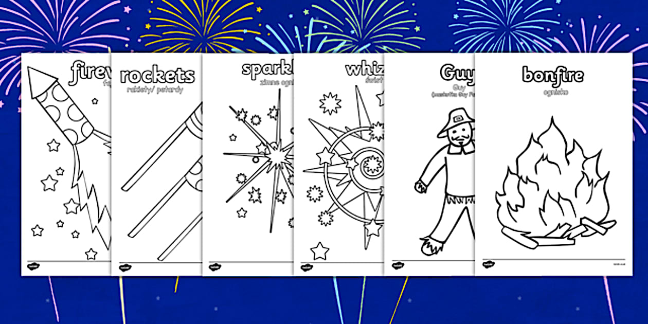 Bonfire Night Colouring Sheets Polish Translation - Twinkl