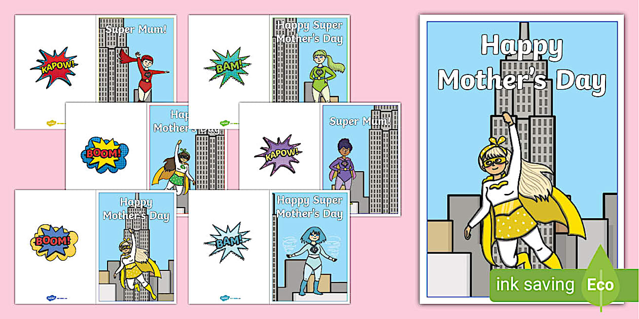 FREE! - Superhero Mother’s Day Cards | Bloom and Wild Gifts | Twinkl