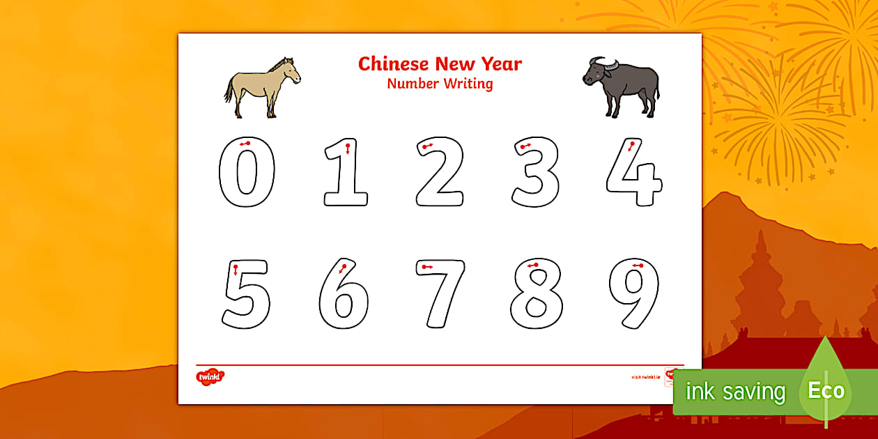 Chinese New Year Themed Number Writing Worksheet - Twinkl