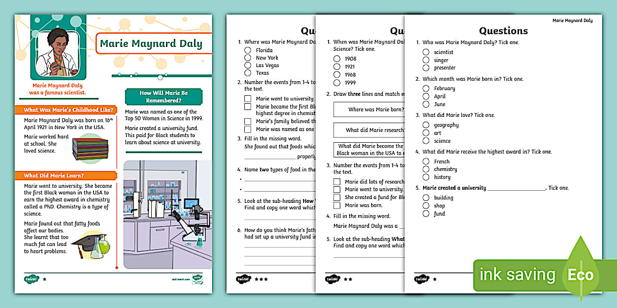 KS1 Marie Maynard Daly Differentiated Reading Comprehension
