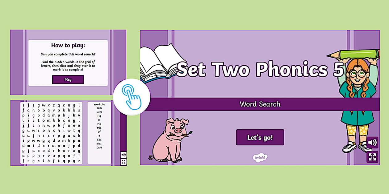 Set 2 Word Search to Support the Teaching of Phonics Plus 5