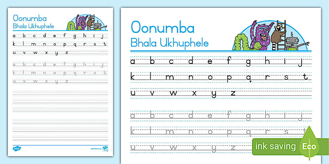 Oonobumba - Bhala Ukhuphele Worksheet