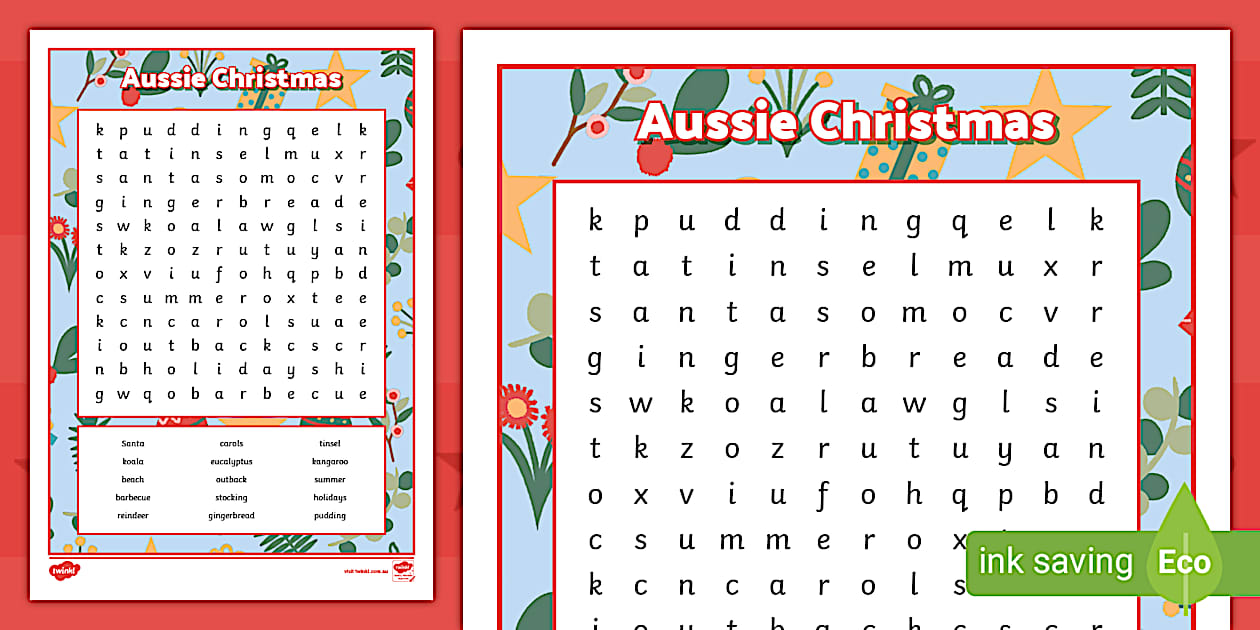 Aussie Christmas Word Search 3-6 (teacher made) - Twinkl