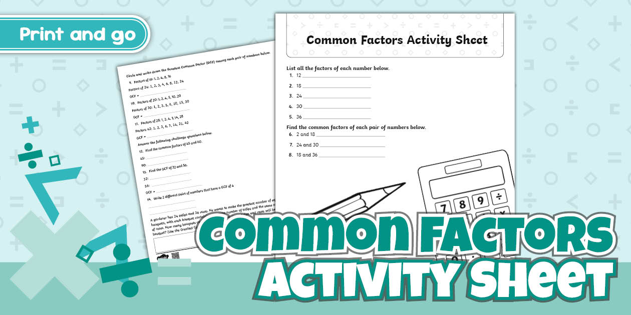 Common Factors Activity Sheet - Math Practice