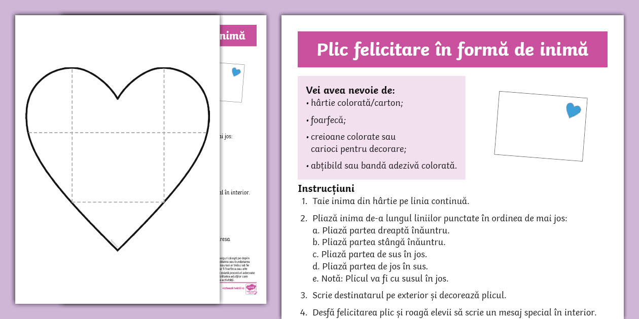 Plic felicitare în formă de inimă Activitate practică