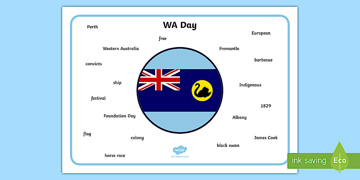 QLD WA Day Word Mat (teacher made) - Twinkl