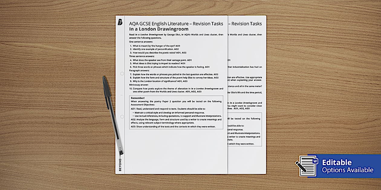 In a London Drawingroom Differentiated Revision Worksheets