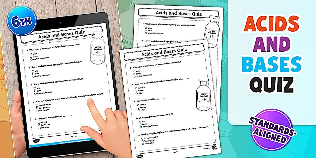 Sixth Grade Acids and Bases Multiple Choice Quiz - Twinkl