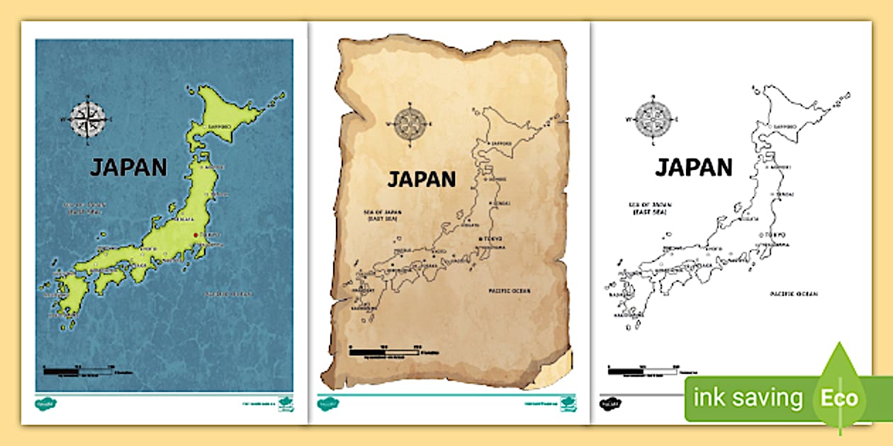 Map Of Japan Pack | Old Japan Map with Cities Labelled