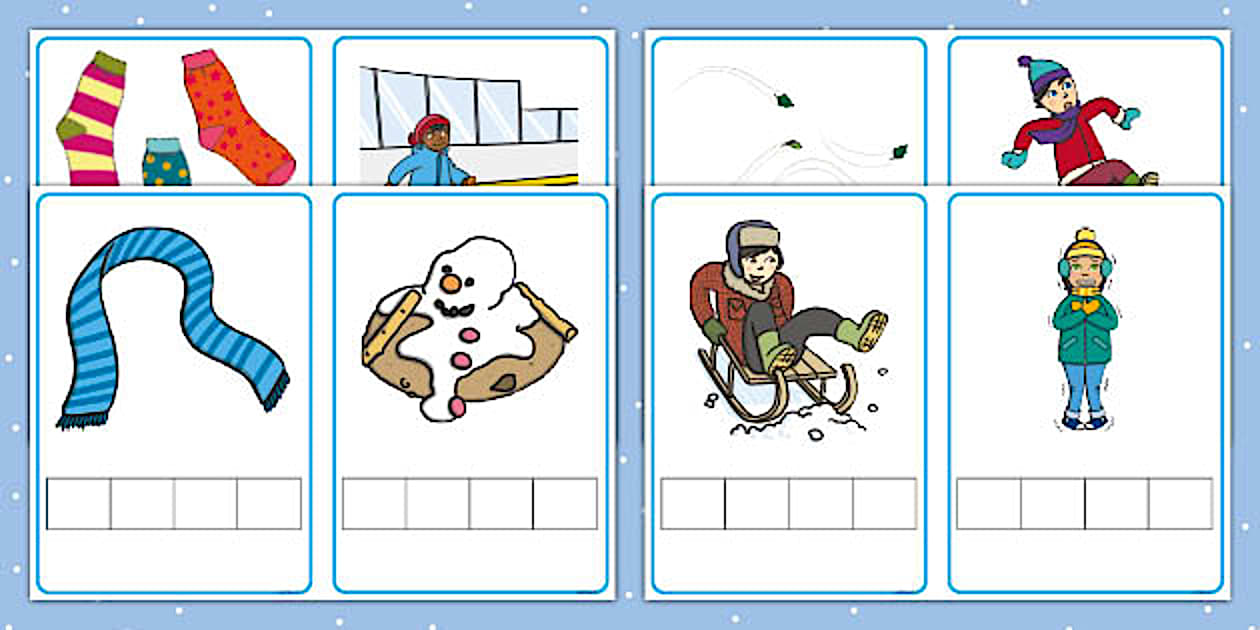 Black and White Winter CVCC and CCVC Words Phoneme Frames Activity