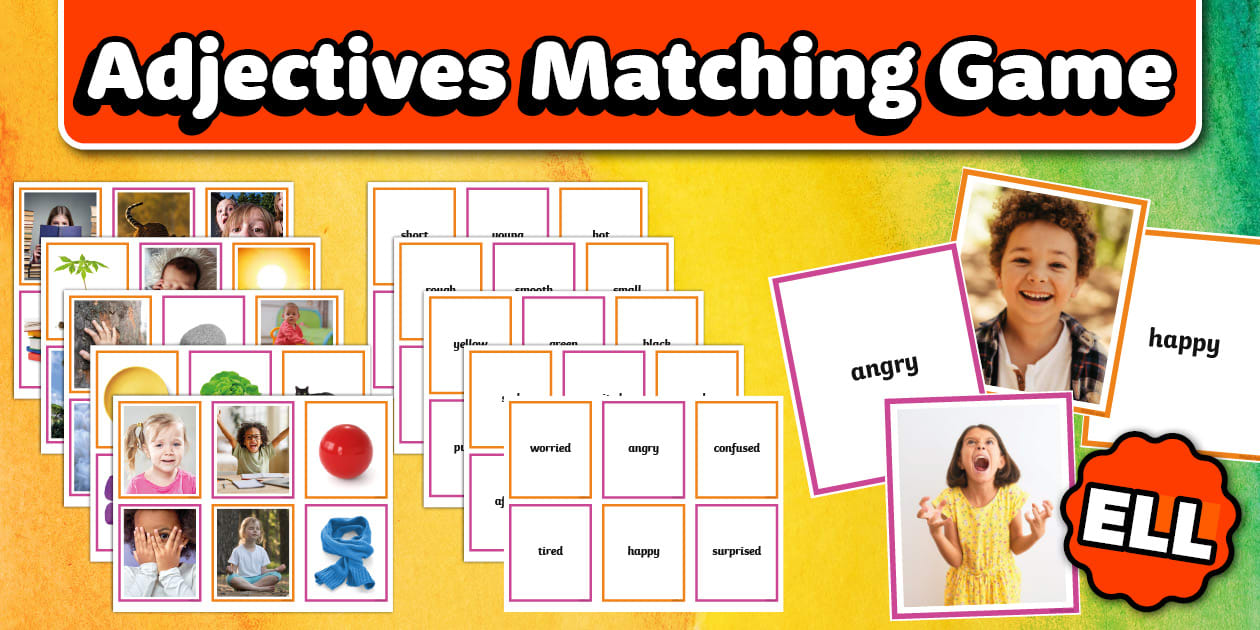 Adjectives Photo and Word Matching Game for ELL