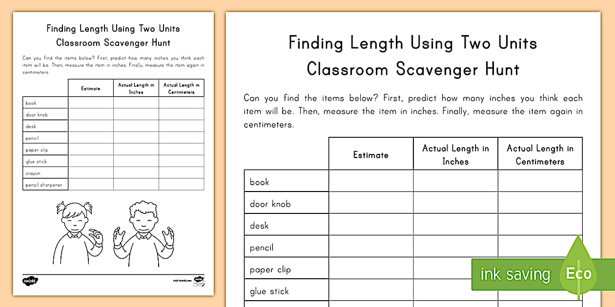 Finding Length Using Two Units Classroom Scavenger Hunt