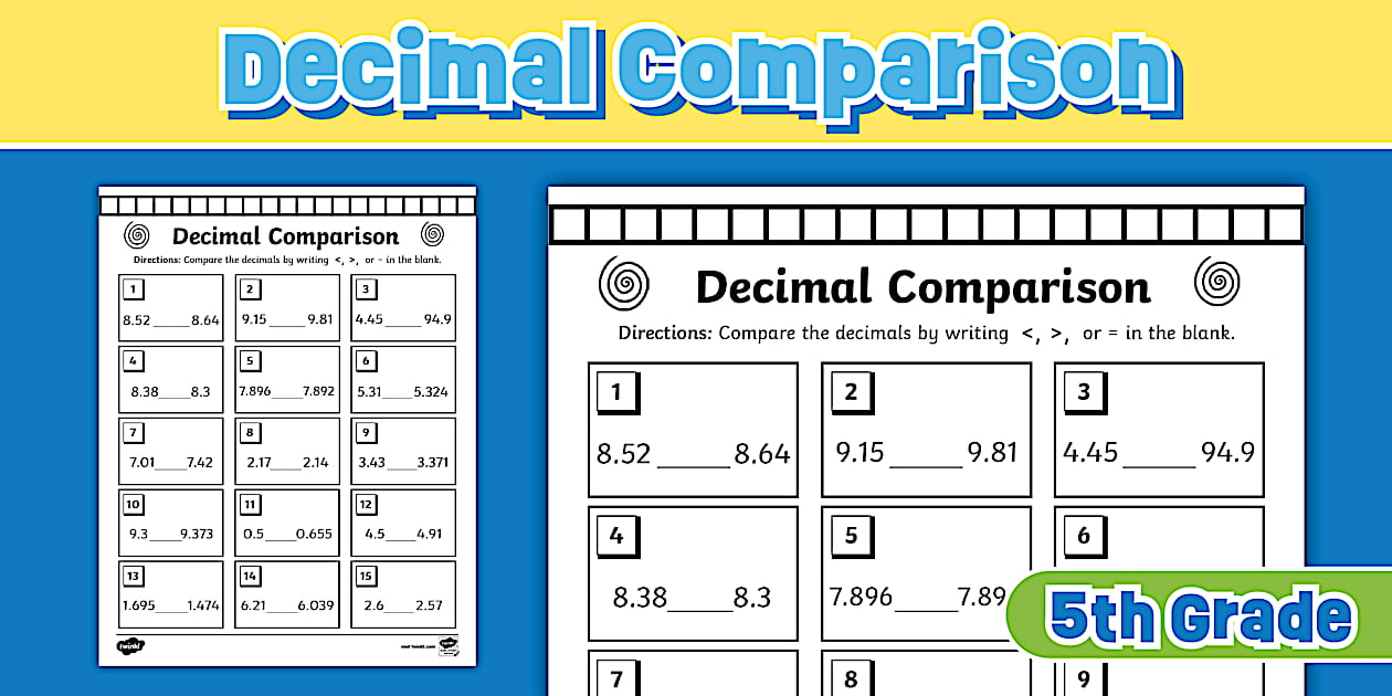 Fifth Grade Decimal Comparison Worksheet